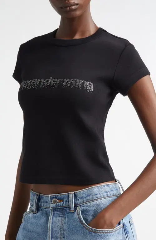 Alexander Wang Hotfix Crystal Logo Baby Tee - Black