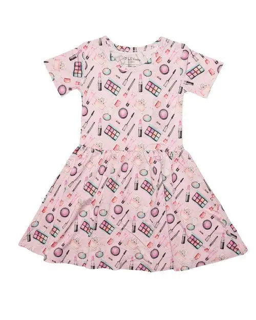 LEV BABY Makeup Print Twirl Dress - Pink