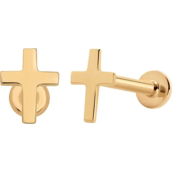 MADE BY MARY 14k Cross Stud Earring - 14k Solid Gold - Pair