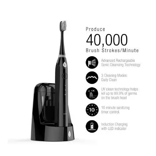 PURSONIC Sonic Smart Series Rechargeable Toothbrush With Uv Sanitizing Function - Black