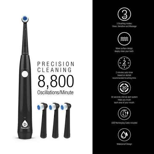 PURSONIC Usb Rechargeable Rotary Toothbrush - Black