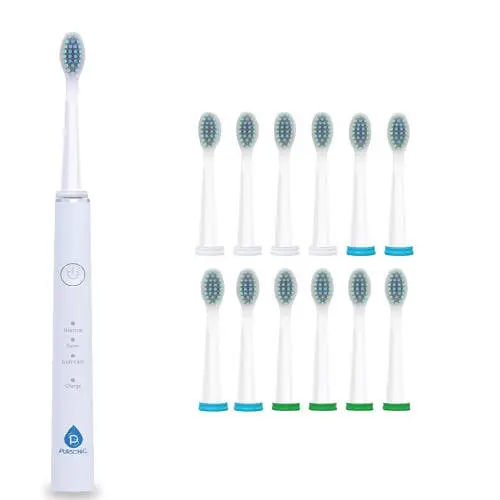 PURSONIC Usb Rechargeable Sonic Toothbrush With 12 Brush Headswhite - White