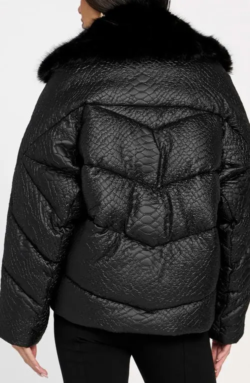 MARCIANO Estella Quilted Puffer Jacket With Faux Fur Trim - Black