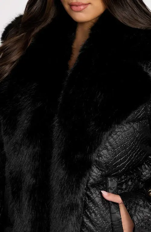 MARCIANO Estella Quilted Puffer Jacket With Faux Fur Trim - Black