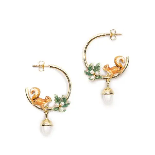 BILL SKINNER STUDIO Hoop Drop Earrings - Squirrel & Acorn