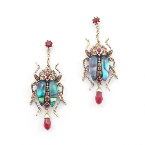 BILL SKINNER STUDIO Bejewelled Beetle Statement Drop Earrings - Bettle