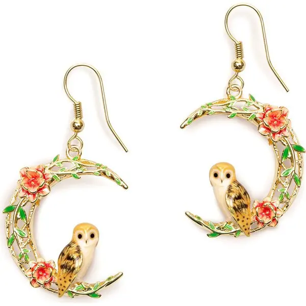 BILL SKINNER STUDIO Owl Drop Earrings - Owl In A Moon