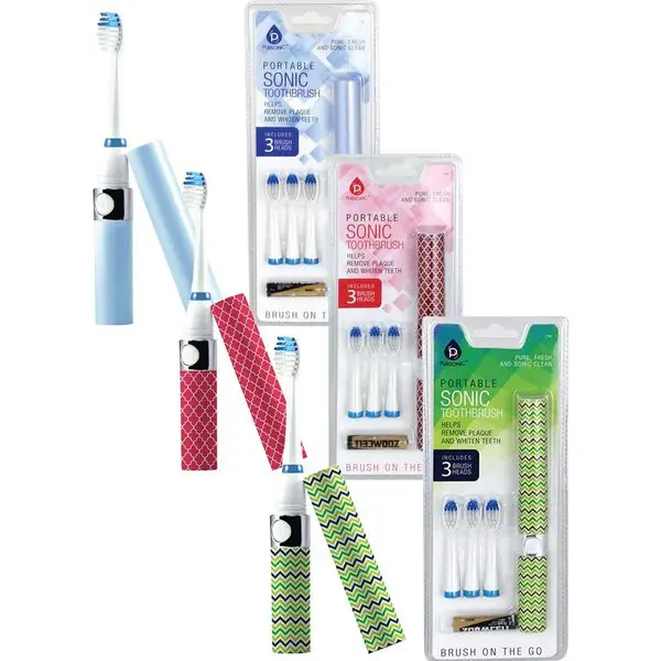 PURSONIC Family Bundle Portable Sonic Toothbrush 3-pack - Blue/ Pink/ Green
