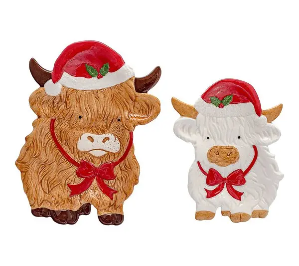 10 STRAWBERRY STREET Set Of 2 Christmas Cow Pla Tters - One-color