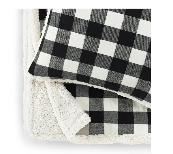 Eddie Bauer Cabin Plaid Black Cotton Throw & Pi Low Set