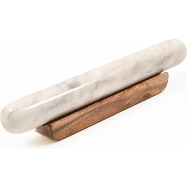 VERVE CULTURE Marble Rolling Pin & Wood Base - White