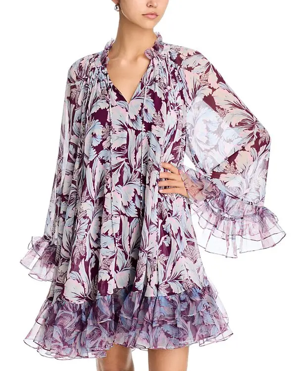 Cinq À Sept Multi Tulip Mini Dress - Deep Plum