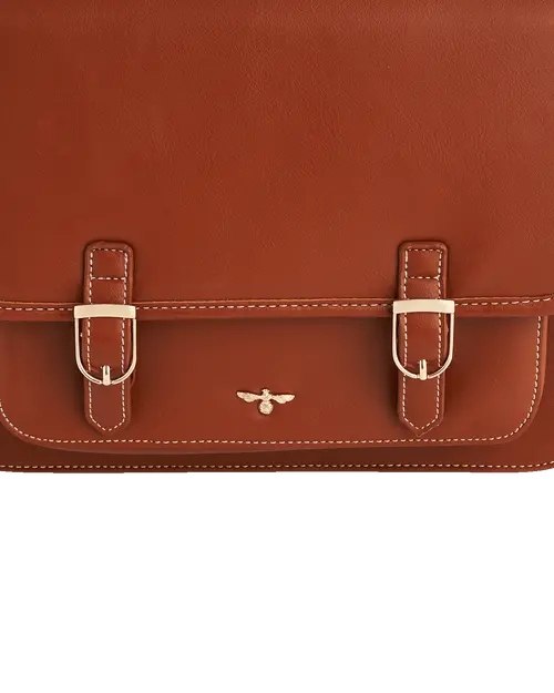 FABLE ENGLAND Classic Satchel With Bee Plaque - Tan