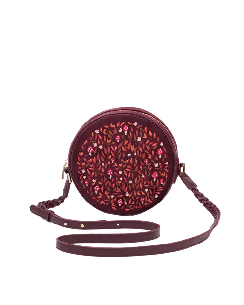 FABLE ENGLAND Embroidered Velvet Circle Bag - Red