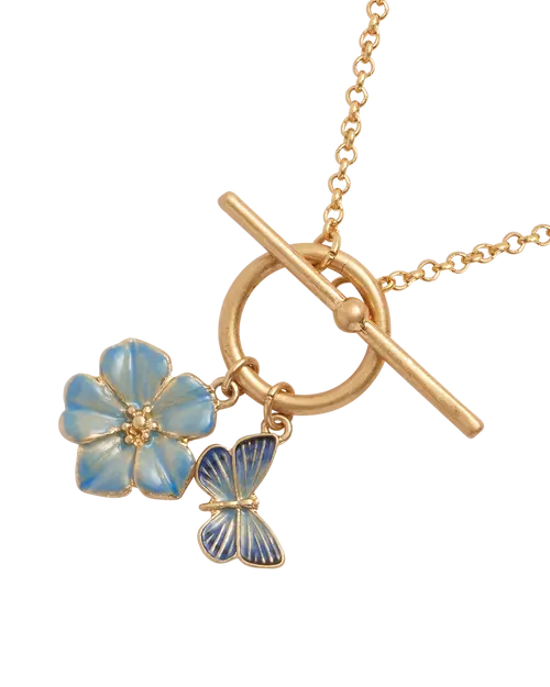 FABLE ENGLAND Butterfly & Flower Necklace - Blue & Gold