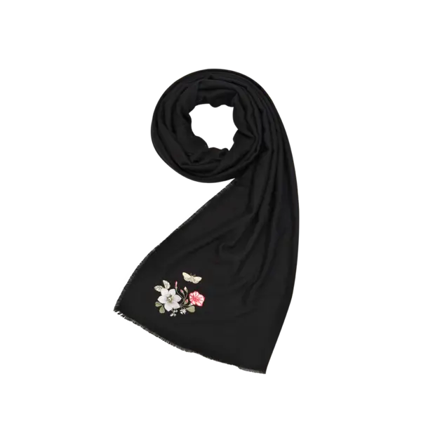 FABLE ENGLAND Floral Embroidered Pashmina Scarf - Black