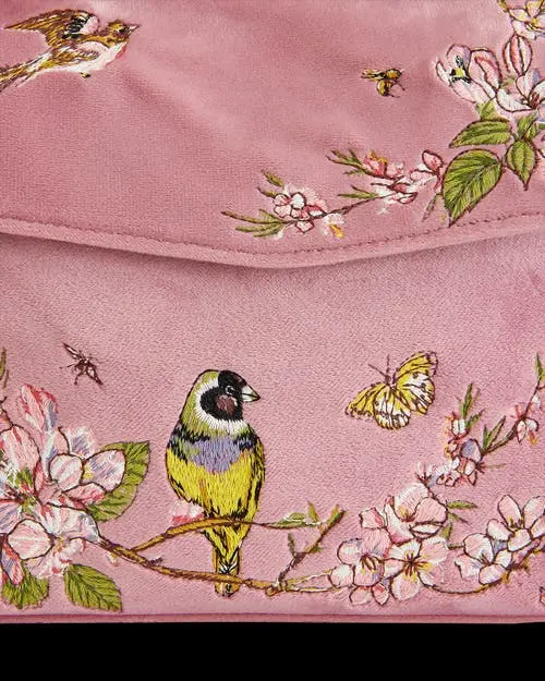 FABLE ENGLAND Song Bird Embroidered Mini Tote - Pink