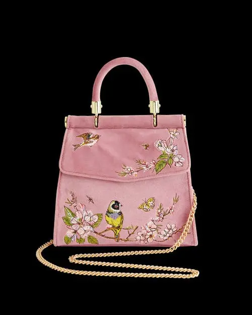 FABLE ENGLAND Song Bird Embroidered Mini Tote - Pink