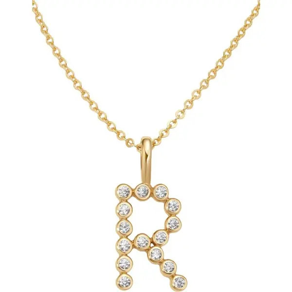 MADE BY MARY Cz Poppy Initial Pendant Necklace - Gold Vermeil Initial R