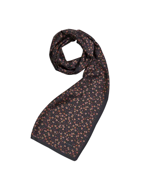 FABLE ENGLAND Deco Blooms Silky Lightweight Scarf - Black
