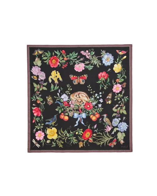 FABLE ENGLAND Fruity Floral Narrative Square Scarf - Black