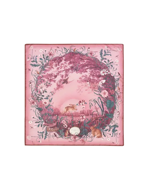 FABLE ENGLAND Bunny Narrartive Square Scarf - Dark Pink