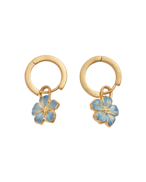FABLE ENGLAND Flower Huggie Earrings - Blue & Gold