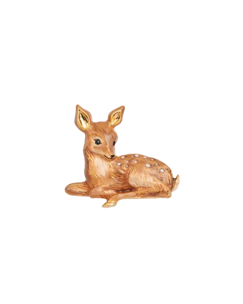 FABLE ENGLAND Resting Fawn Enamel Brooch - Gold