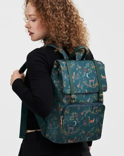 FABLE ENGLAND Printed Buckle Backpack - Woodland Green