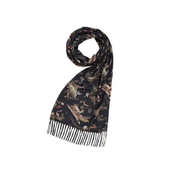 FABLE ENGLAND Wonderland Toile Fringe Scarf - Black