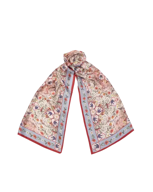 FABLE ENGLAND Folksy Fox Silky Scarf - Dusky Blue & Rose