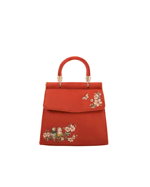 FABLE ENGLAND Lovebirds Mini Top Handle Tote - Rust Red