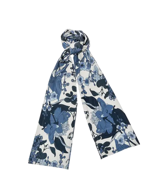 FABLE ENGLAND Deco Blooms Tonal Velvet Scarf - Blue