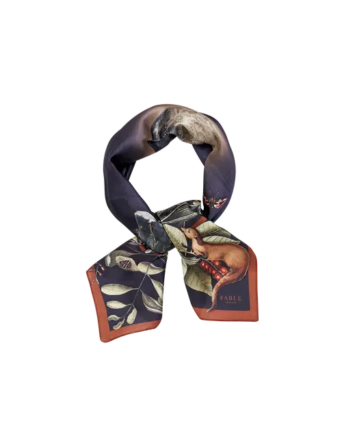 FABLE ENGLAND Wolf Garden Narrative Square Scarf - Navy