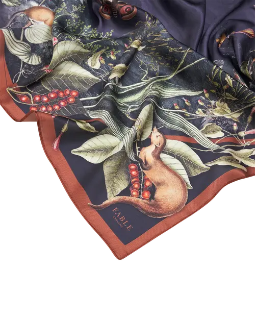 FABLE ENGLAND Wolf Garden Narrative Square Scarf - Navy