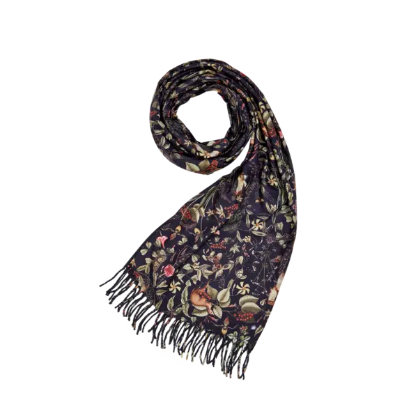 FABLE ENGLAND Wolf Garden Scarf With Tassels - Navy