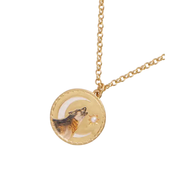 FABLE ENGLAND Wolf Spirit Guide Pendant Necklace - Multi & Gold
