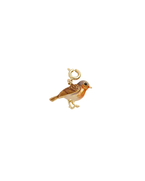 FABLE ENGLAND Enamel Robin Charm - Multi & Gold