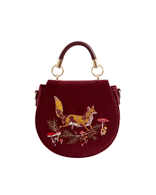 FABLE ENGLAND Fox & Mushroom Embroidered Saddle Bag - Red