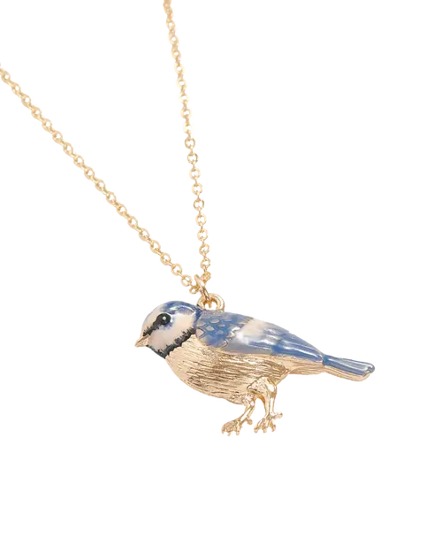 FABLE ENGLAND Enamel Blue Tit Short Necklace - Multi & Gold