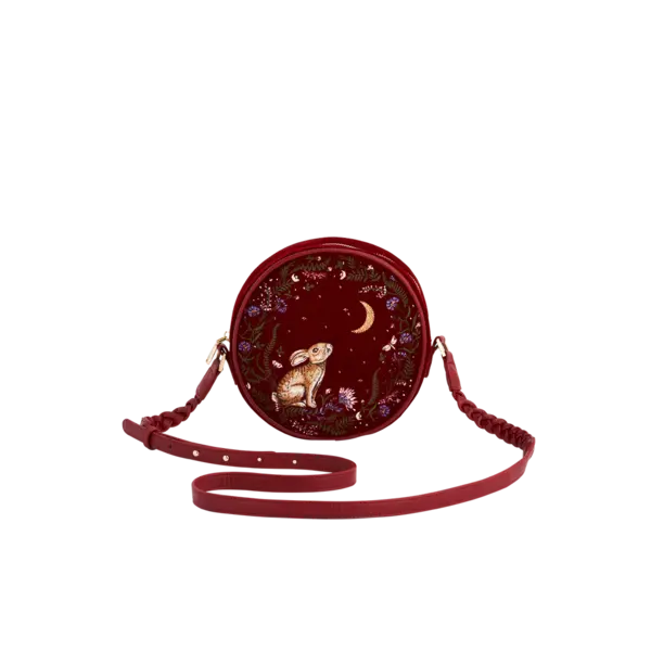FABLE ENGLAND Star Gazing Rabbit Embroidered Circle Bag - Ruby Red