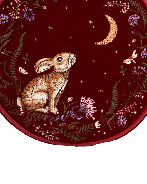 FABLE ENGLAND Star Gazing Rabbit Embroidered Circle Bag - Ruby Red