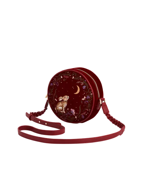 FABLE ENGLAND Star Gazing Rabbit Embroidered Circle Bag - Ruby Red