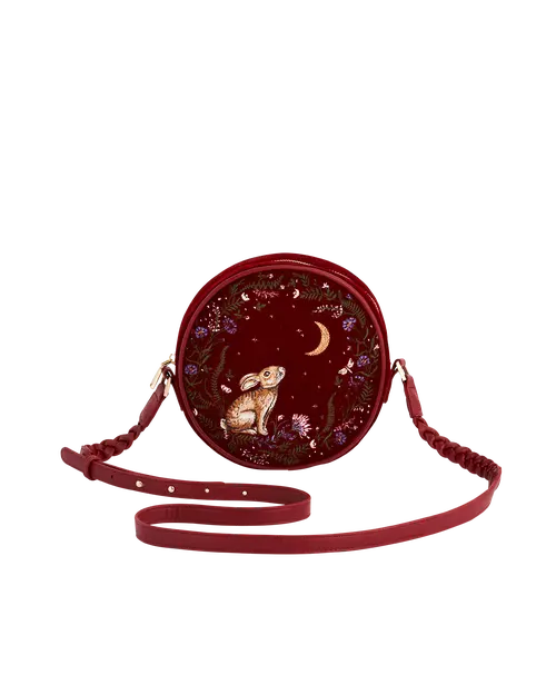 FABLE ENGLAND Star Gazing Rabbit Embroidered Circle Bag - Ruby Red