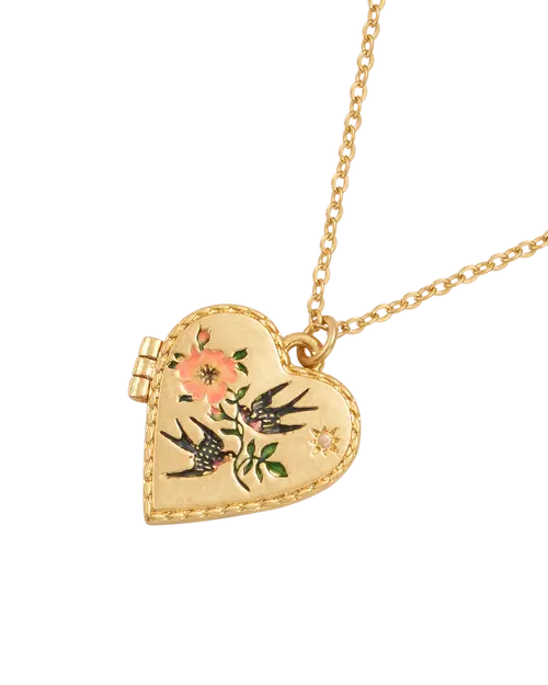 FABLE ENGLAND Swallow Heart Locket - Multi & Gold