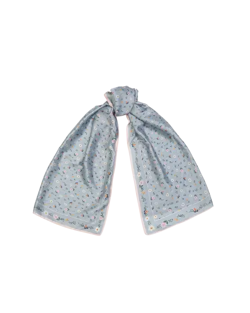 FABLE ENGLAND Ditsy Sprigs Silky Scarf - Dusky Blue
