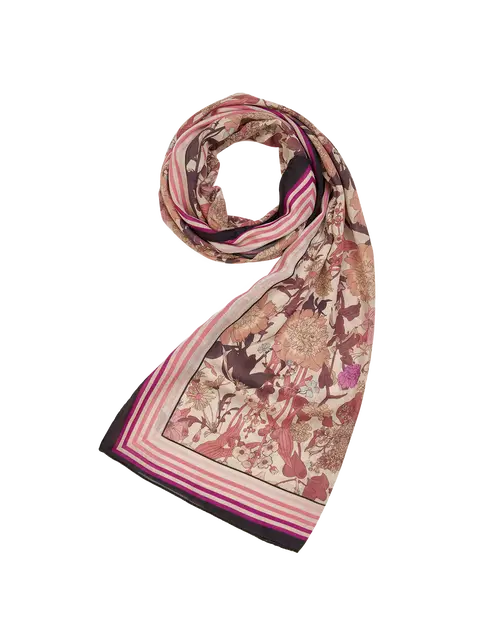 FABLE ENGLAND Deco Blooms Candy Stripe Border Midweight Scarf - Pink