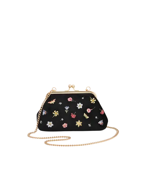 FABLE ENGLAND Floral Ditsy Embroidered Velvet Clutch Bag - Black