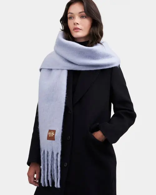 FABLE ENGLAND Cosy Blue Boucle Scarf - Ice Blue