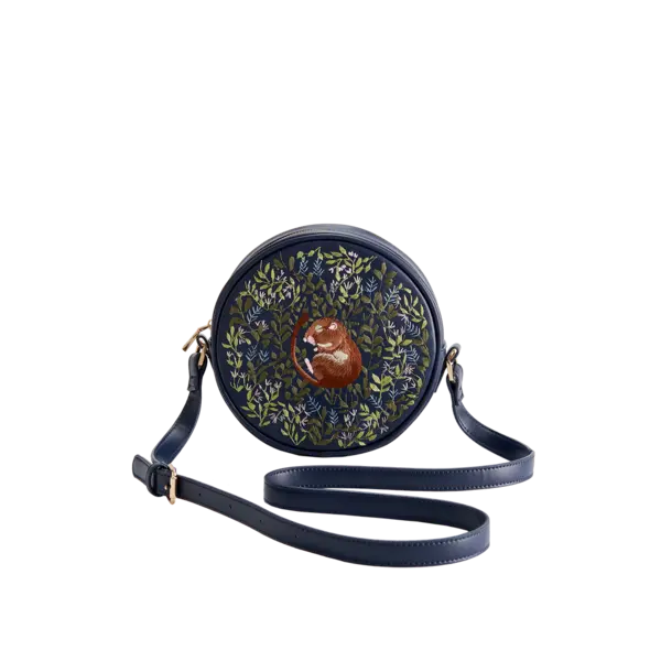 FABLE ENGLAND Chloe Circle Bag Embroidered Dormouse - Navy